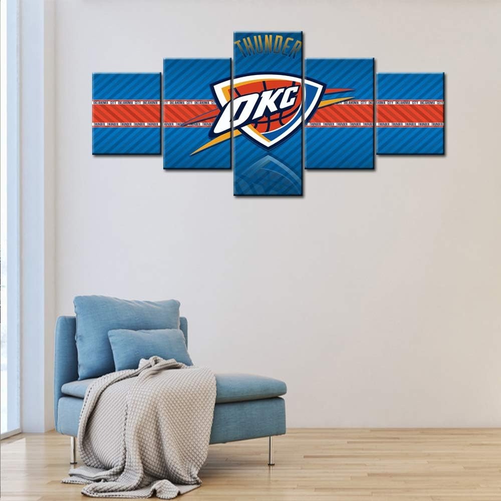 NBA Basketball Team Oklahoma City Thunder Logo 5 Piece Canvas Wall Art ...