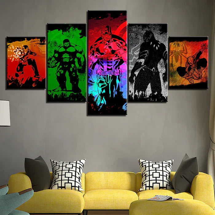 Colorful Marvel Avengers Heroes Superhero Fans 5 Piece Canvas Wall Art ...