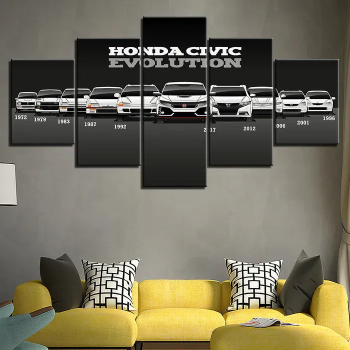 Honda Civic Evolution Car Enthusiasts 5 Piece Canvas Wall Art Painting ...