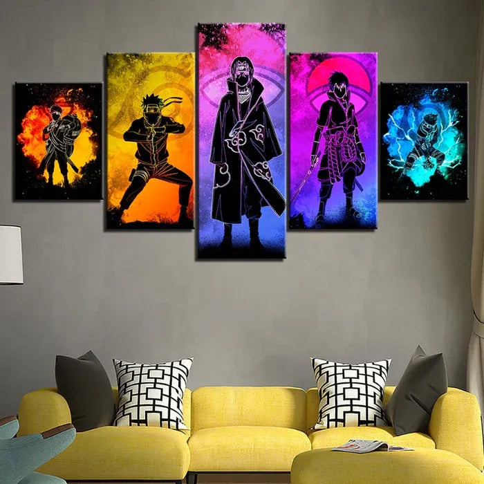 Naruto Uchiha Clan Silhouettes Anime Fans 5 Piece Canvas Wall Art Pain ...
