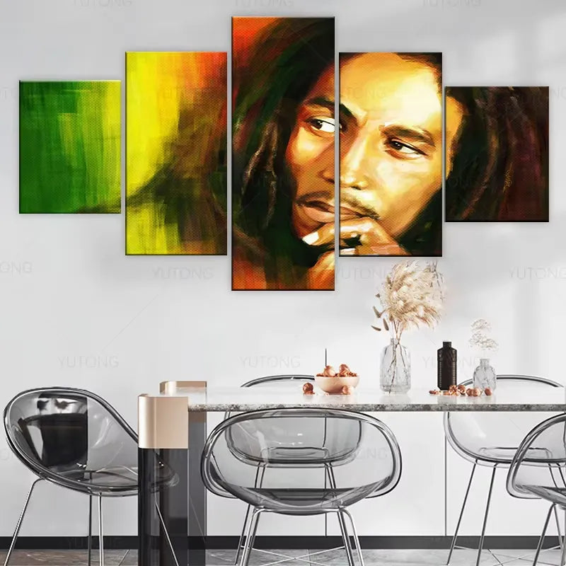 Reggae Rasta Singer Bob Marley 5 Piece Canvas Wall Art Painting Wallpa ...