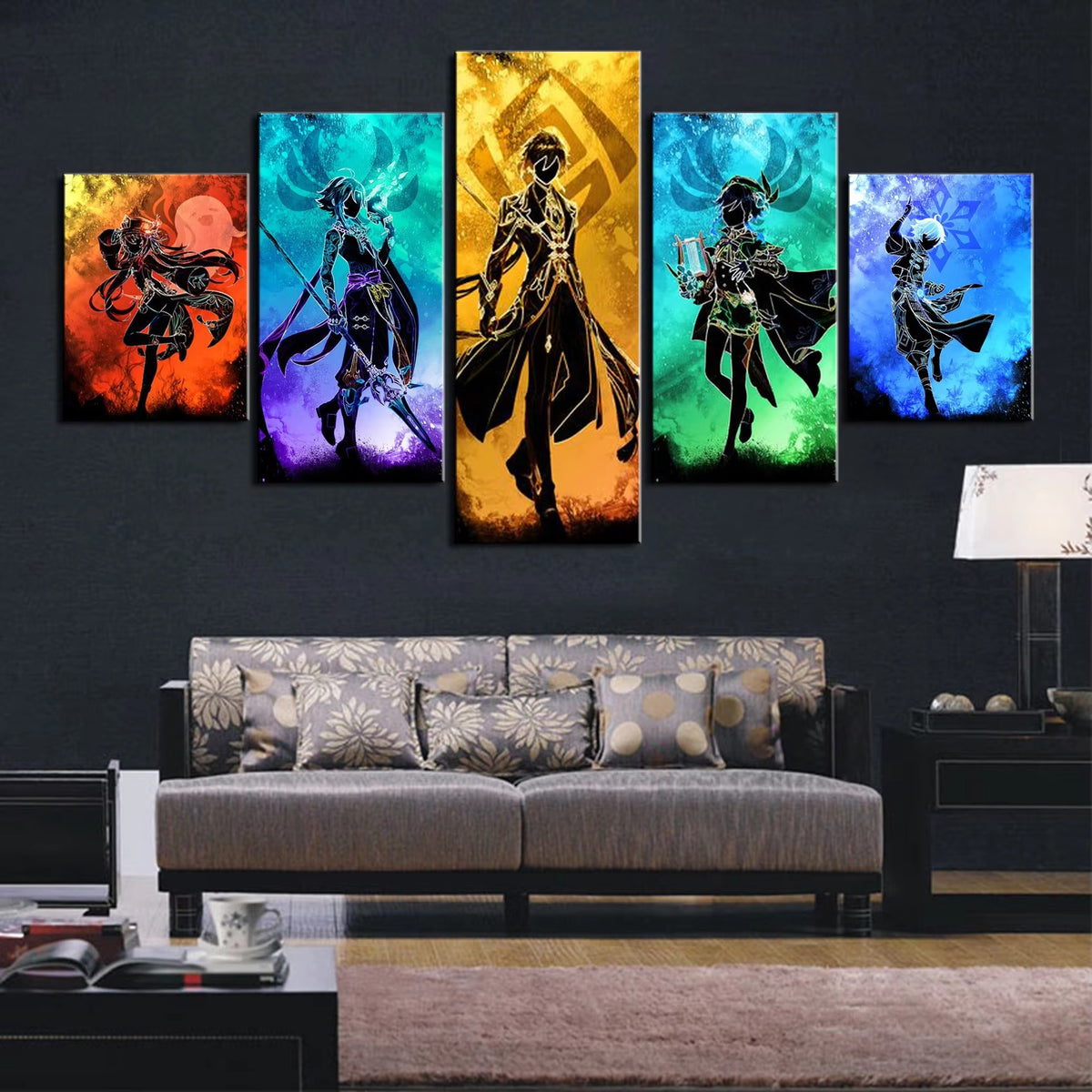 Japanese Anime Genshin Impact Game 5 Piece Canvas Wall Art Painting Wa ...