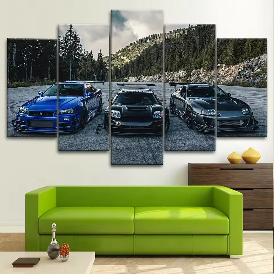 JDM Supra Luxury Car With Trees Nature Skyline 5 Piece Canvas Wall Art ...