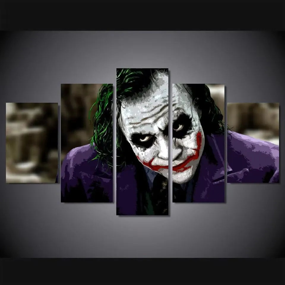 Heath Ledger Joker & The Dark Knight Batman 5 Piece Canvas Wall Art Pa ...