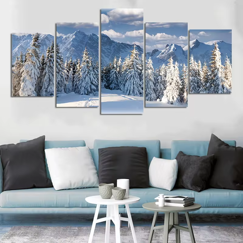 Snow Forest Winter 5 Piece Canvas Wall Art Painting Wallpaper Poster P ...