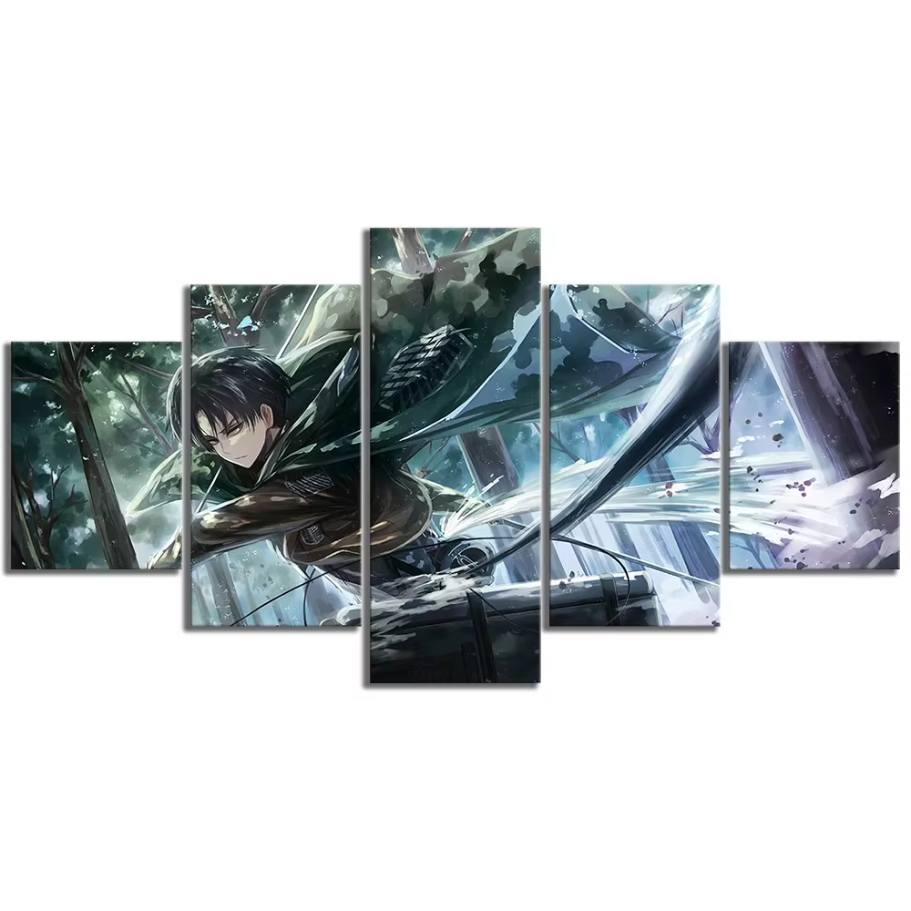Attack On Titan Levi Ackerman Anime 5 Piece Canvas Wall Art Painting W ...