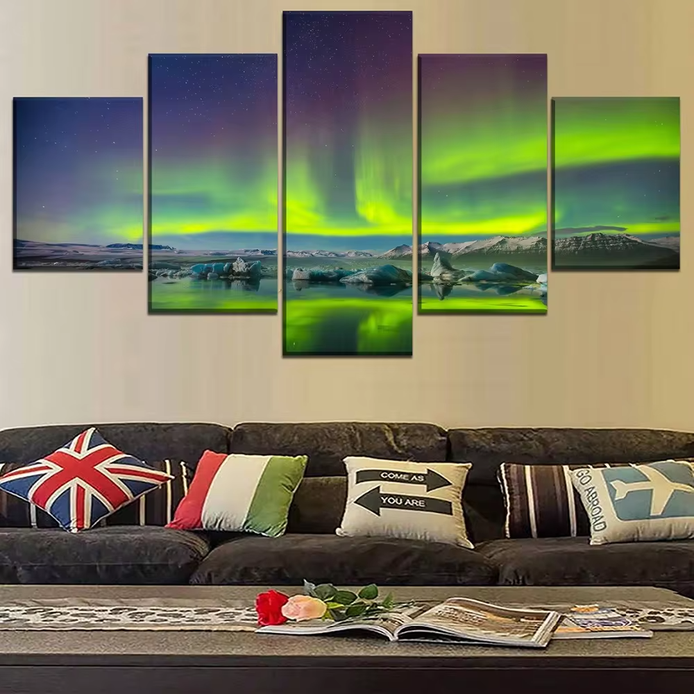 Green Northern Lights Sky Reflection Aurora Borealis Night Sky 5 Piece ...