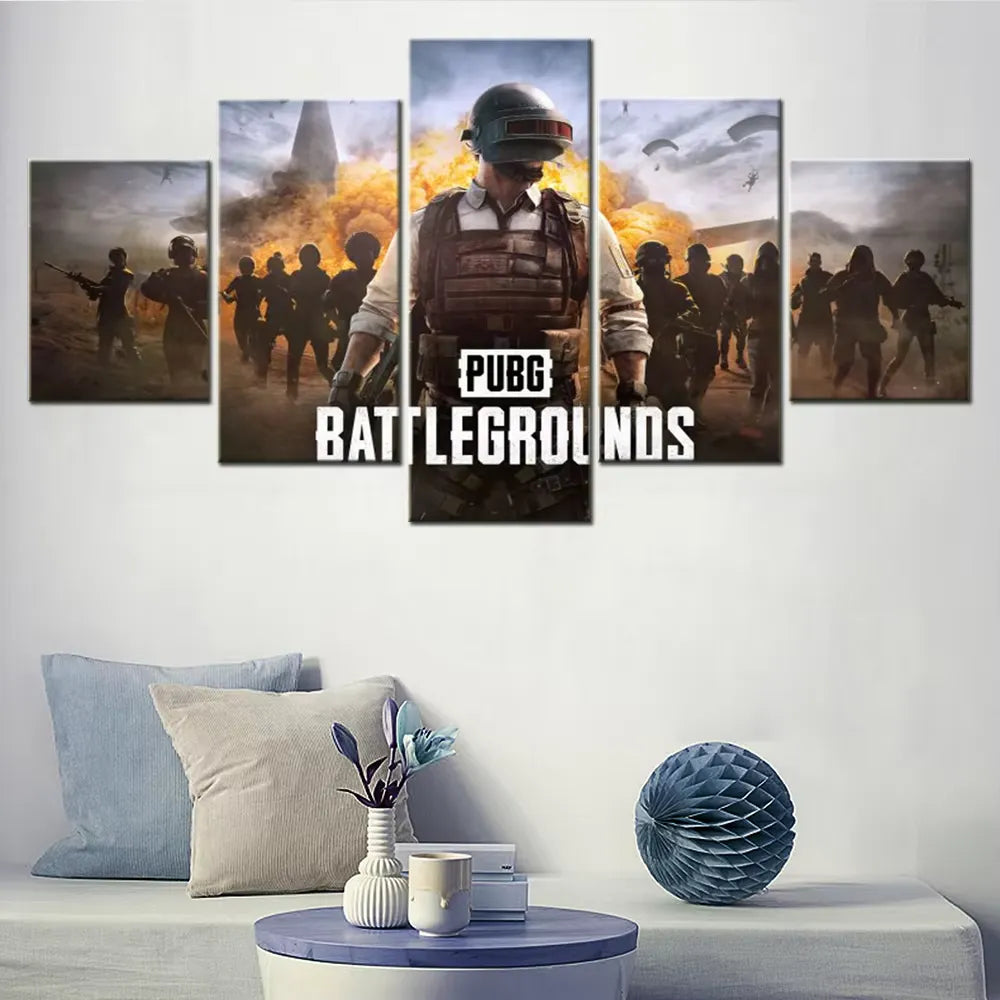 PUBG Mobile Video Game 5 Piece Canvas Wall Art Painting Wallpaper Post ...