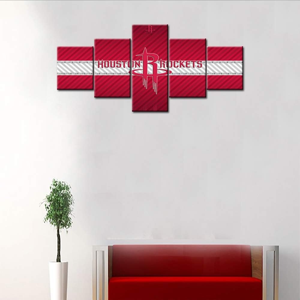 Houston Rockets Red Stripes Logo NBA Basketball Team 5 Piece Canvas Wa ...