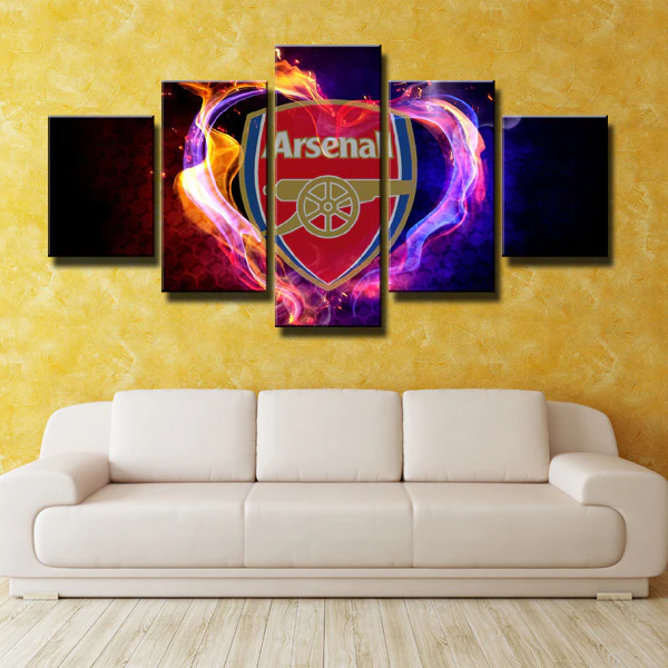 Arsenal FC Premier League Football Fire and Smoke Logo 5 Piece Canvas ...
