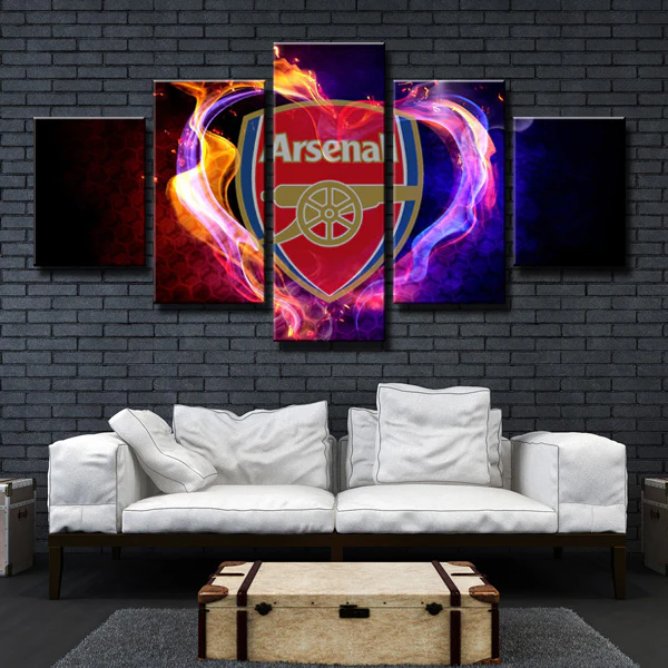 Arsenal FC Premier League Football Fire and Smoke Logo 5 Piece Canvas ...