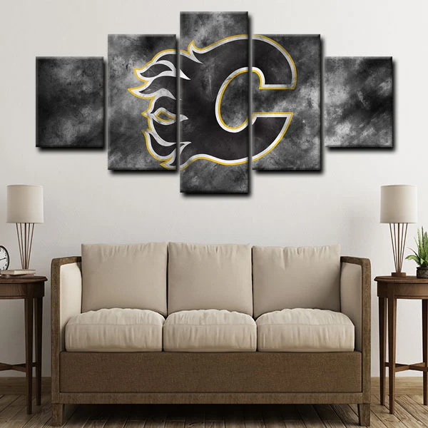 Calgary Flames Logo NHL Hockey Sports Team 5 Piece Canvas Wall Art Pai ...