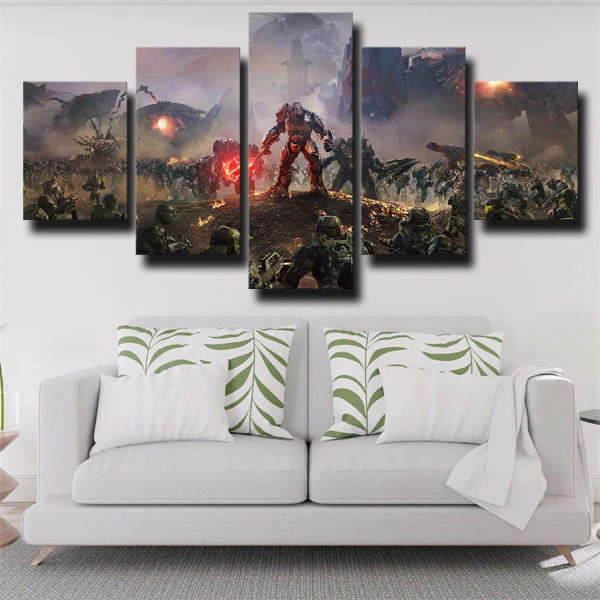 Halo Characters Battle Scene Video Game 5 Piece Canvas Wall Art Painti ...