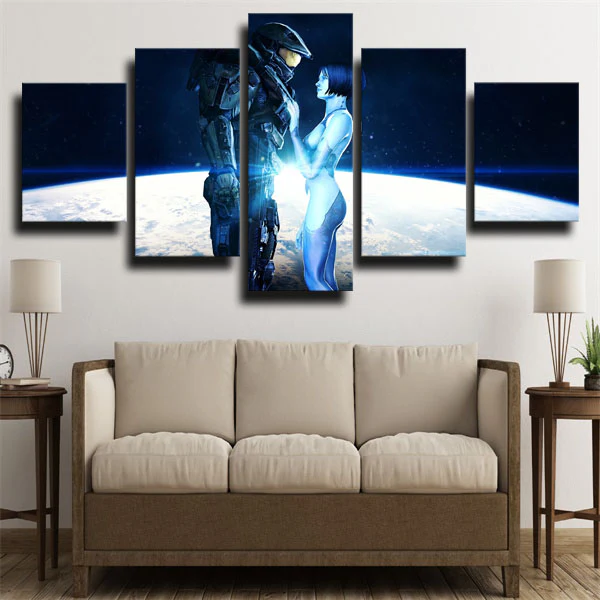 Video Game Halo Master Chief and Cortana Space 5 Piece Canvas Wall Art ...