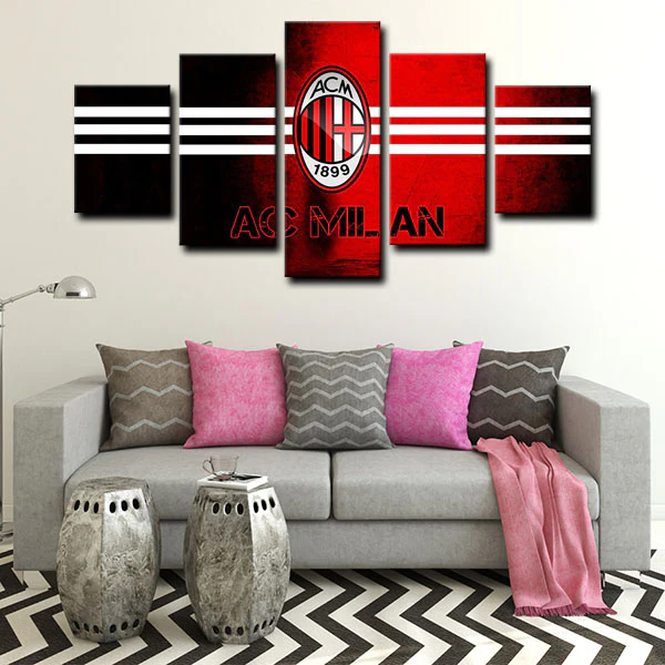 AC Milan Serie A Football Team Logo Rossoneri 5 Piece Canvas Wall Art ...