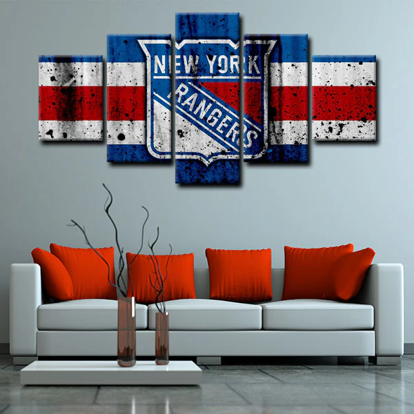 NHL Hockey Sports Team New York Rangers Logo 5 Piece Canvas Wall Art P ...