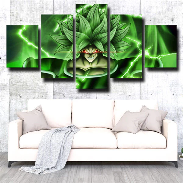Dragon Ball Z Super Saiyan Broly Green Aura Action 5 Piece Canvas Wall ...