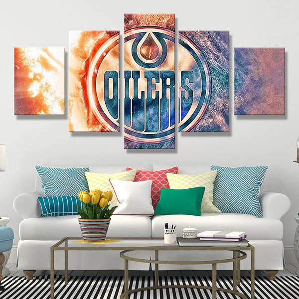 Edmonton Oilers NHL Hockey Team Logo 5 Piece Canvas Wall Art Painting ...