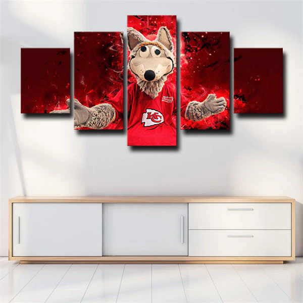 Kansas City Chiefs Wolf Mascot NFL Football Team 5 Piece Canvas Wall A ...