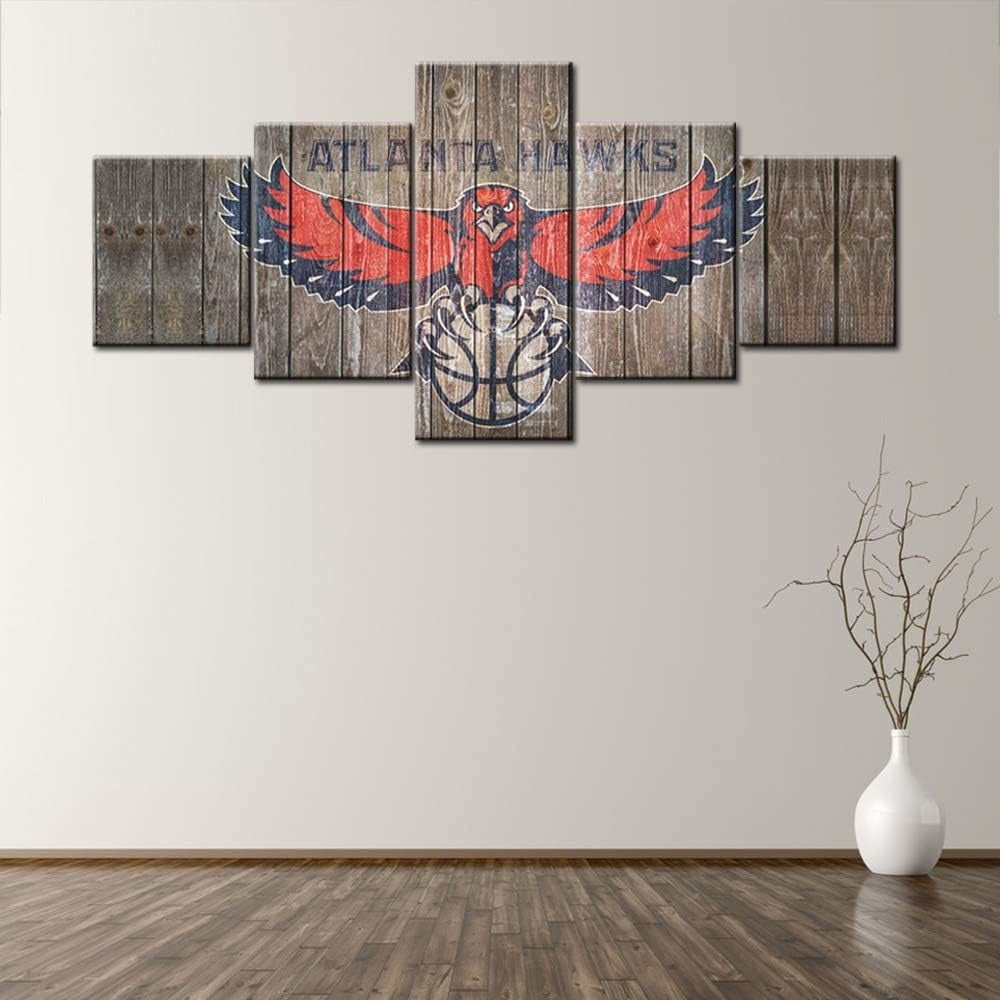 Atlanta Hawks Wooden Texture NBA Basketball Team 5 Piece Canvas Wall A ...