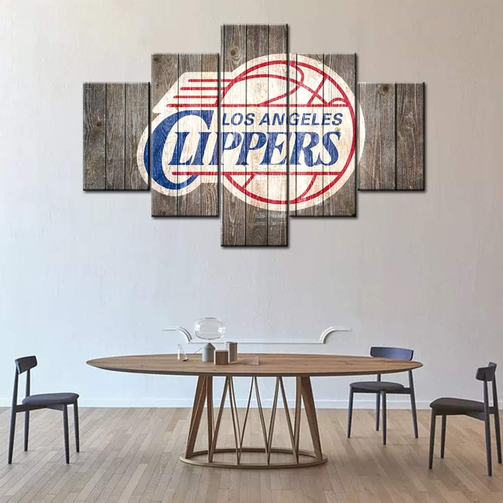 NBA Basketball Team Los Angeles Clippers Wooden Logo 5 Piece Canvas Wa ...