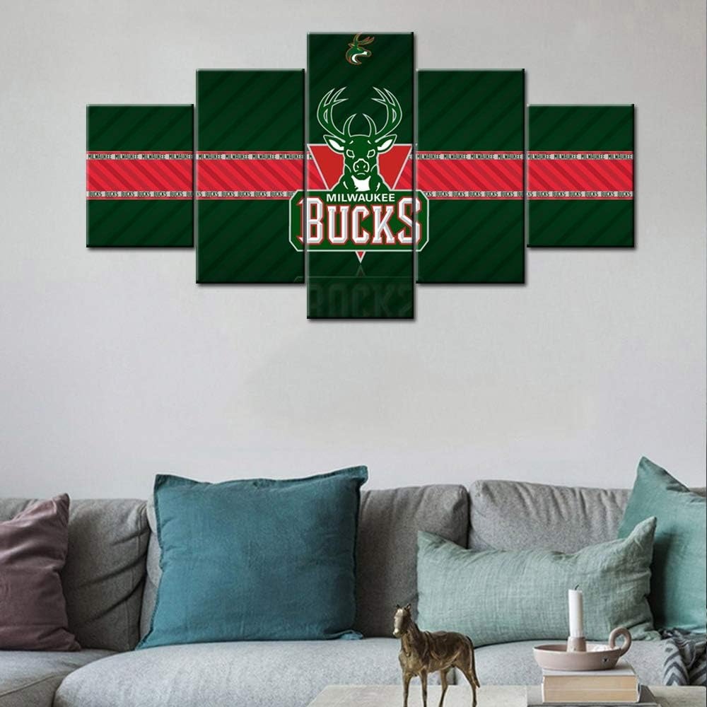 Milwaukee Bucks Logo NBA American Basketball Team 5 Piece Canvas Wall ...
