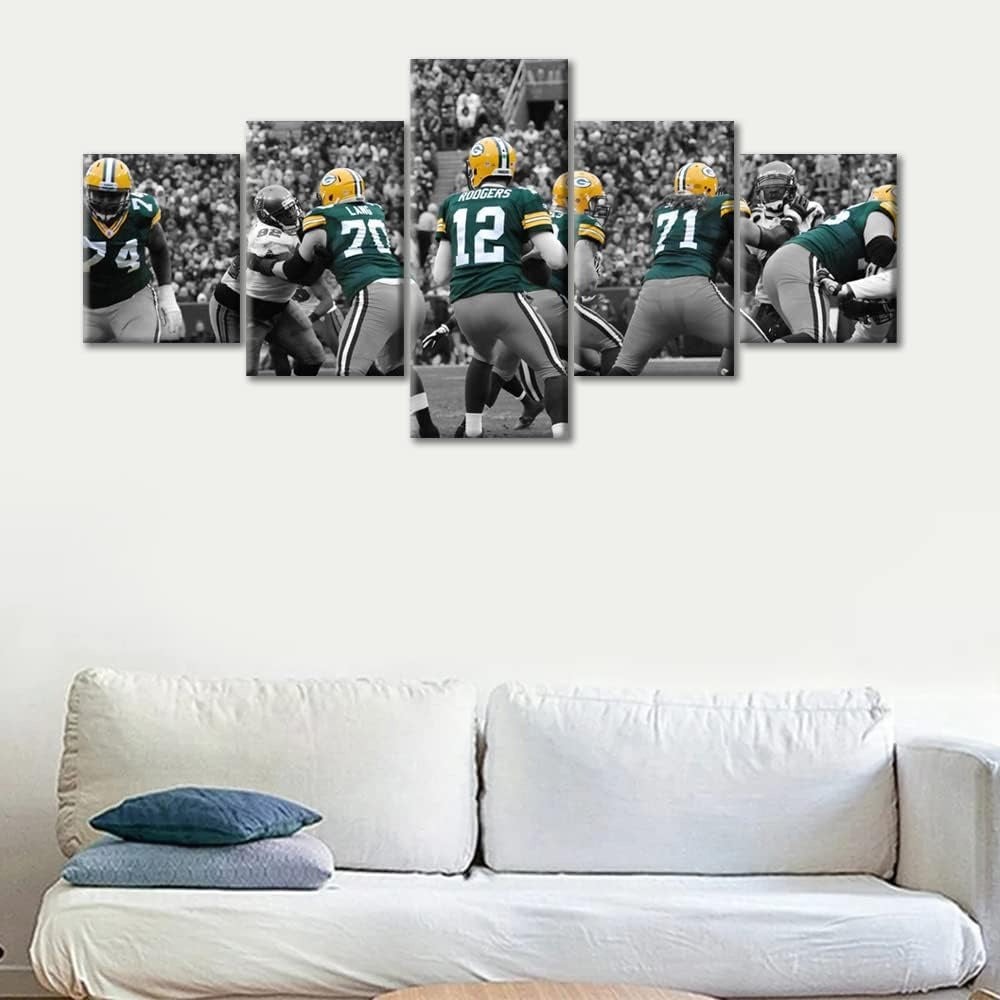 Green Bay Packers Aaron Rodgers NFL Football 5 Piece Canvas Wall Art P ...