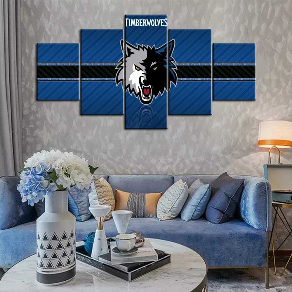 NBA Basketball Team Minnesota Timberwolves Logo 5 Piece Canvas Wall Ar ...