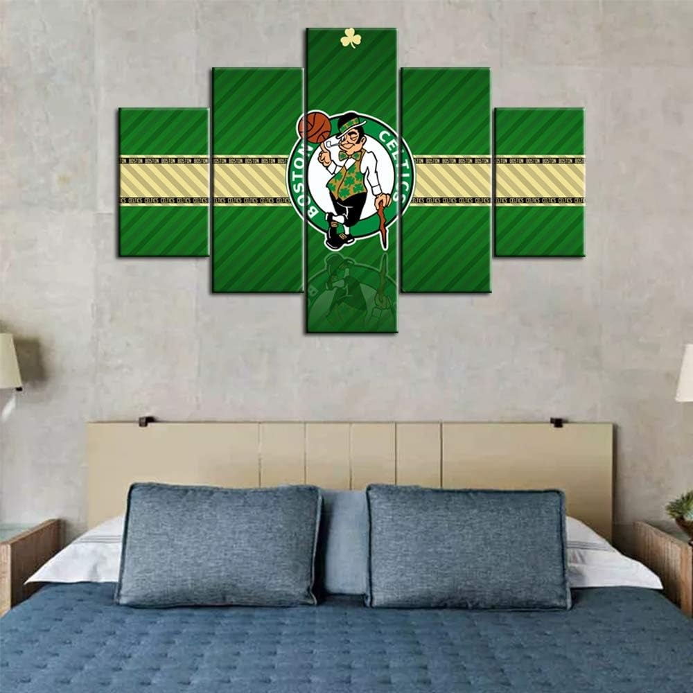 NBA Basketball Team Boston Celtics Logo 5 Piece Canvas Wall Art Painti ...