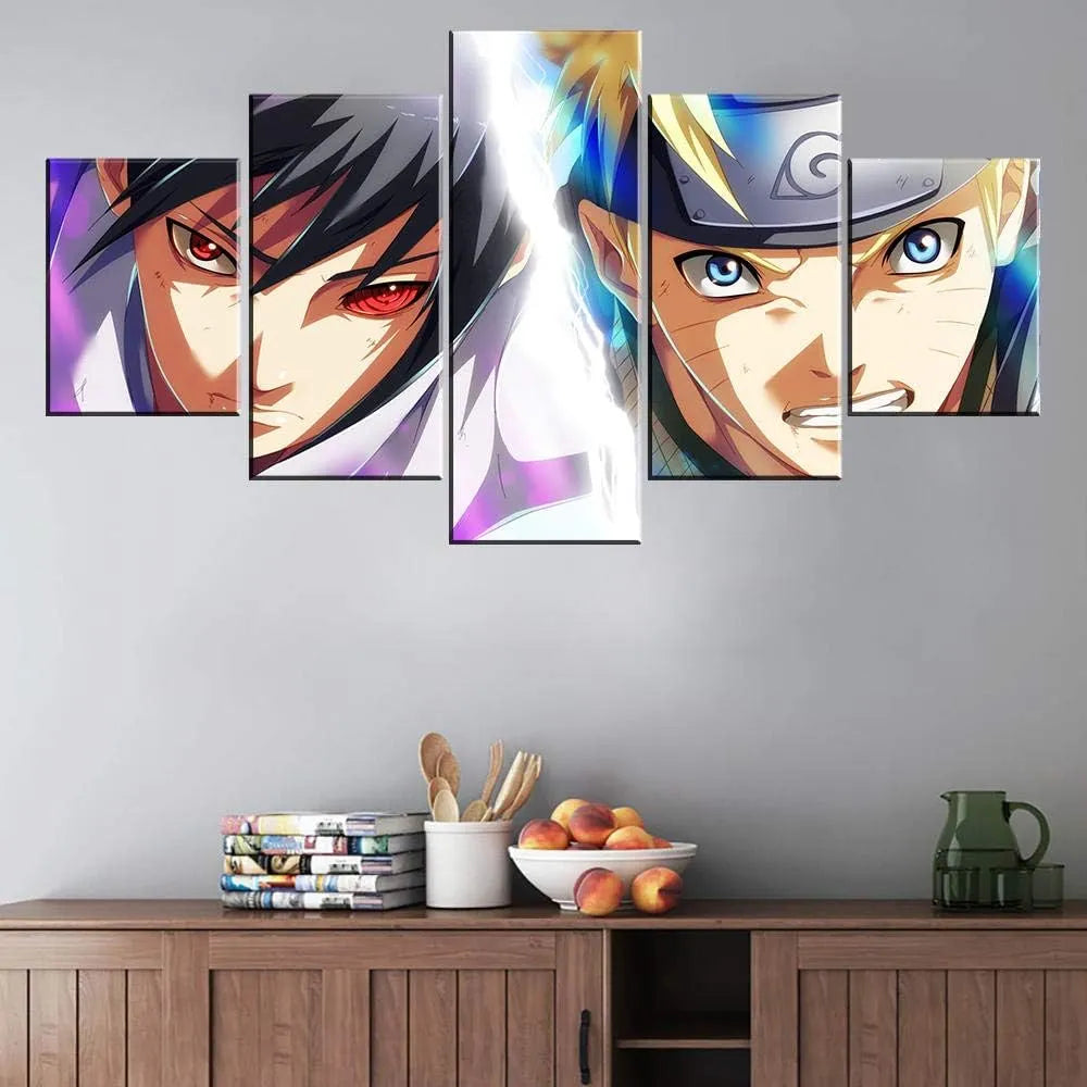 Naruto and Sasuke Face-Off Anime 5 Piece Canvas Wall Art Painting Wall ...