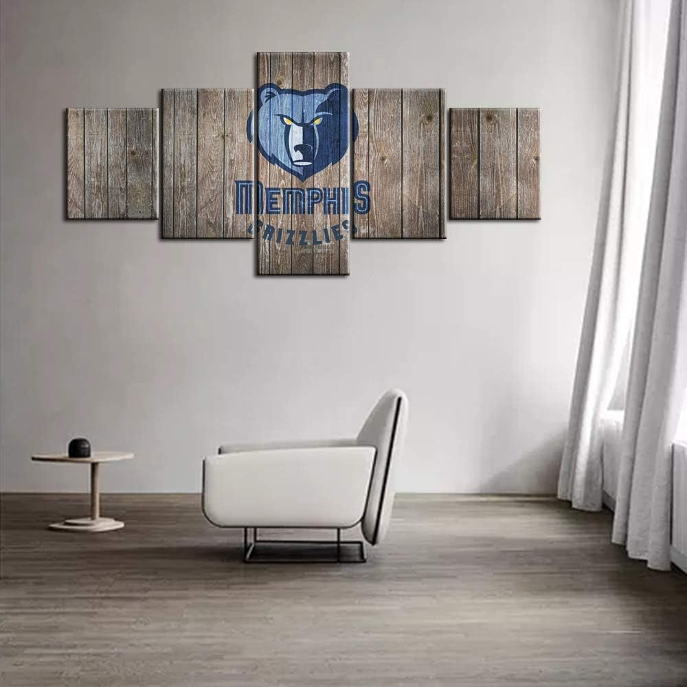 NBA Basketball Team Memphis Grizzlies Wooden Logo 5 Piece Canvas Wall ...
