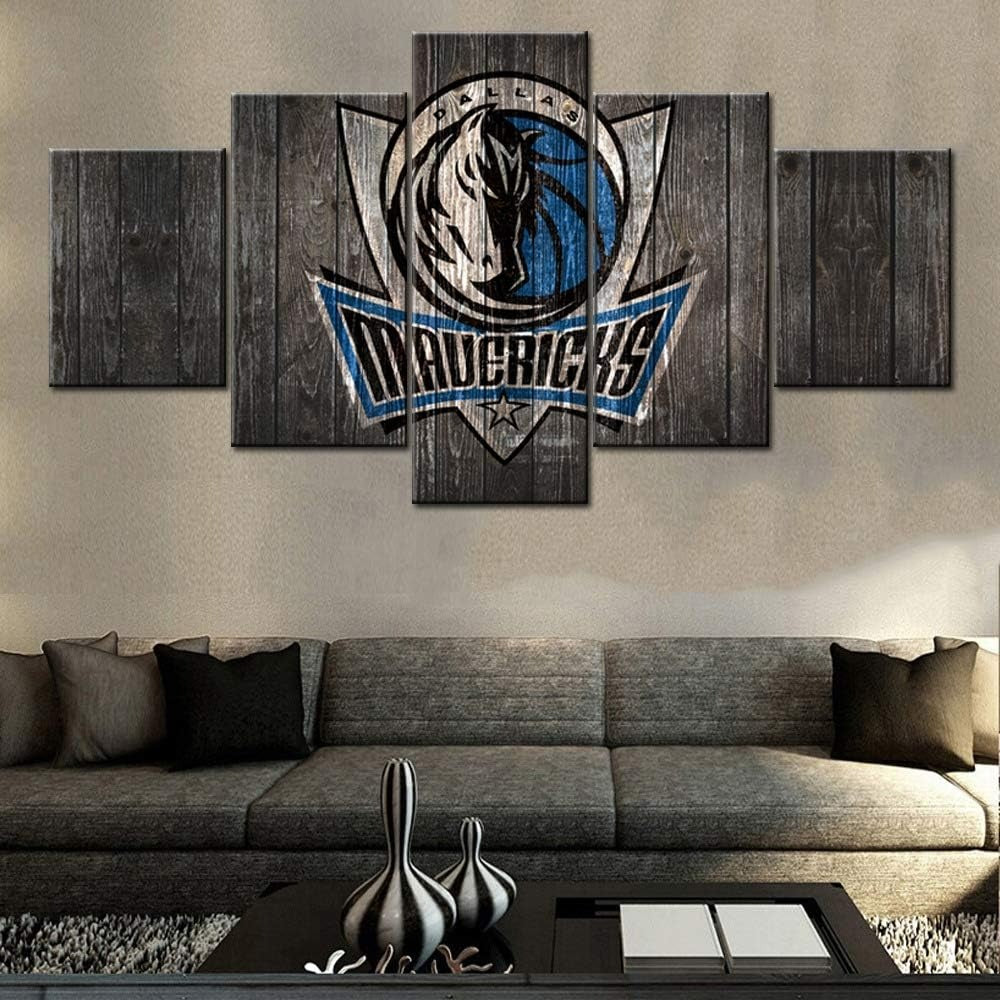 NBA Basketball Team Dallas Mavericks Rustic Wood Logo 5 Piece Canvas W ...