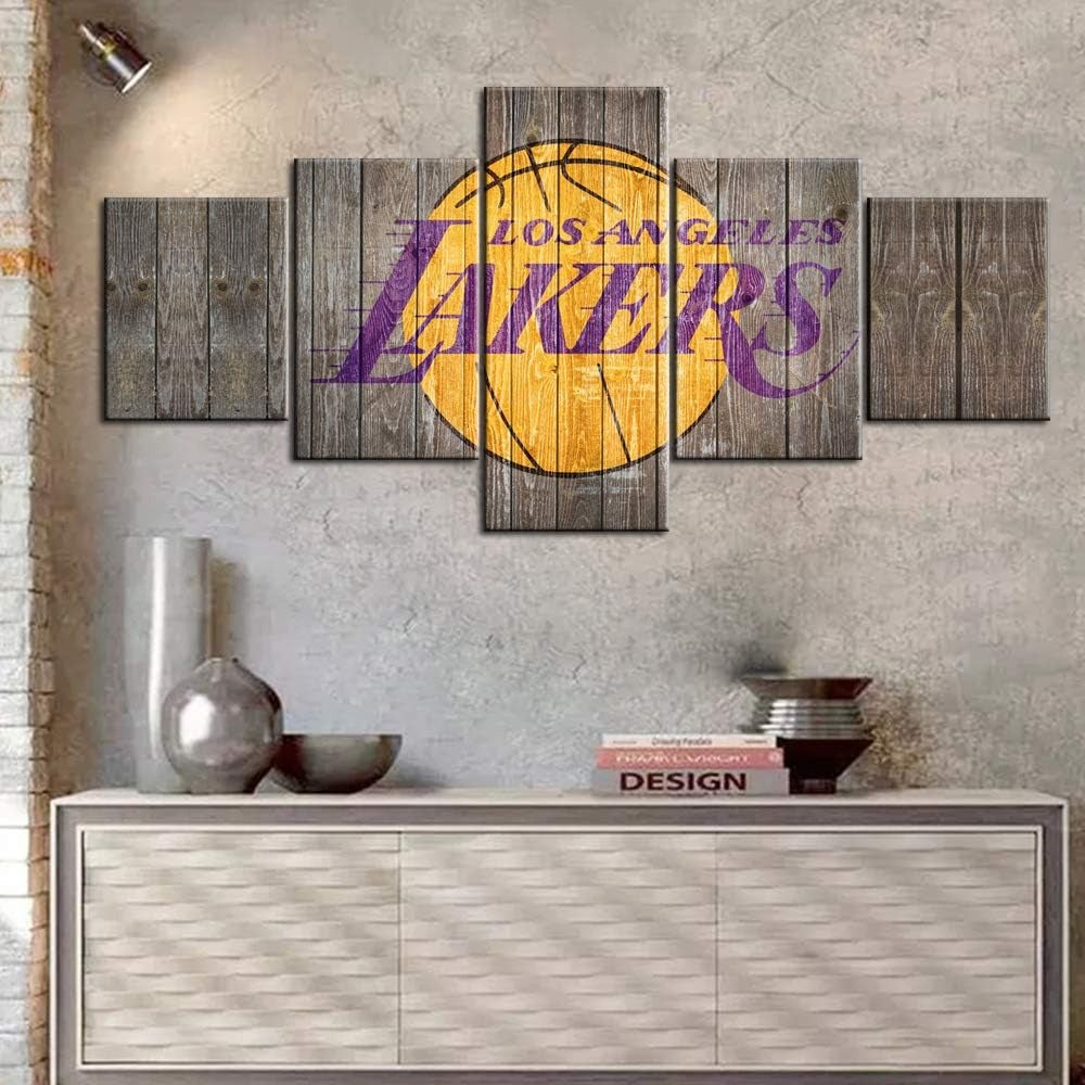 Los Angeles Lakers Wooden Logo NBA Basketball Team 5 Piece Canvas Wall ...