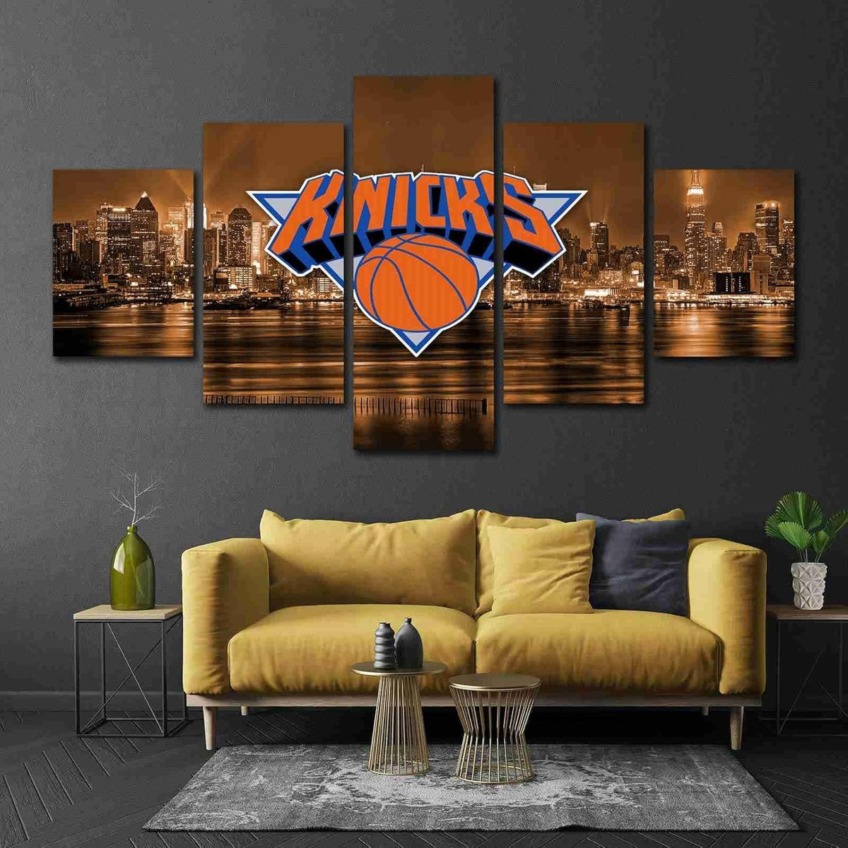 New York Knicks Logo & Skyline NBA Basketball Team 5 Piece Canvas Wall ...