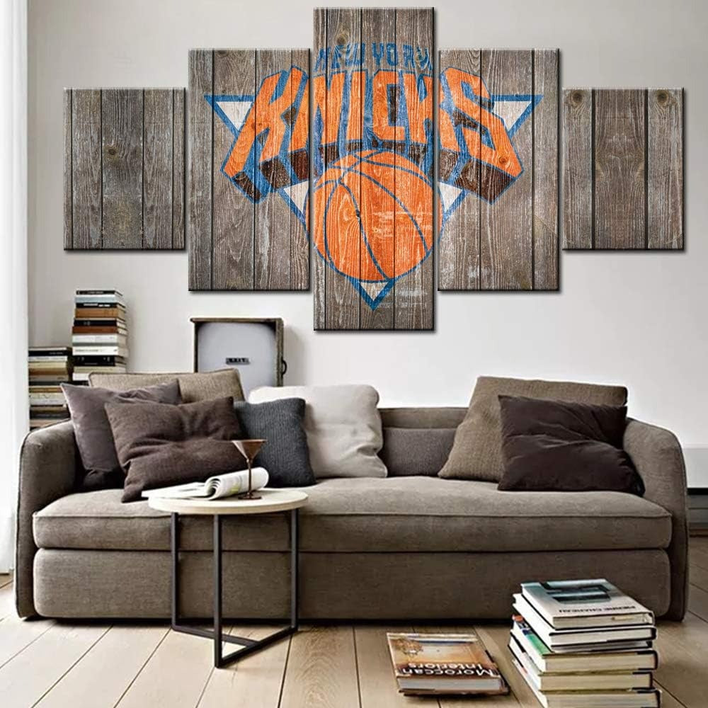 NBA Basketball Team New York Knicks Rustic Wood Logo 5 Piece Canvas Wa ...