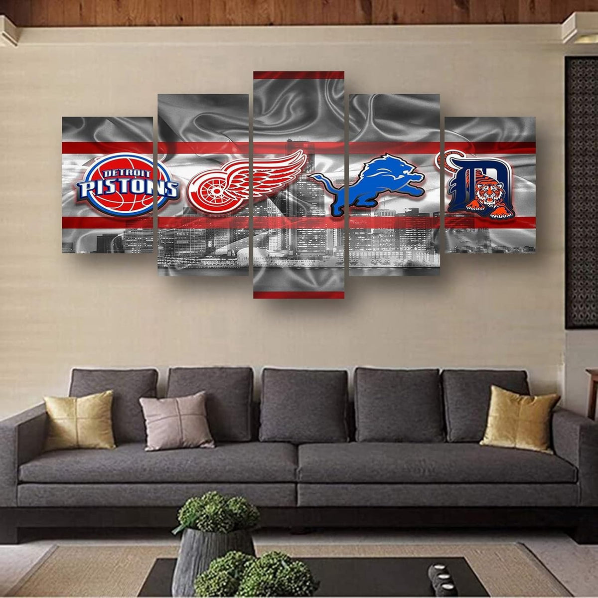 Detroit Sports Teams Pistons, Red Wings, Lions, Tigers Logo 5 Piece Ca ...