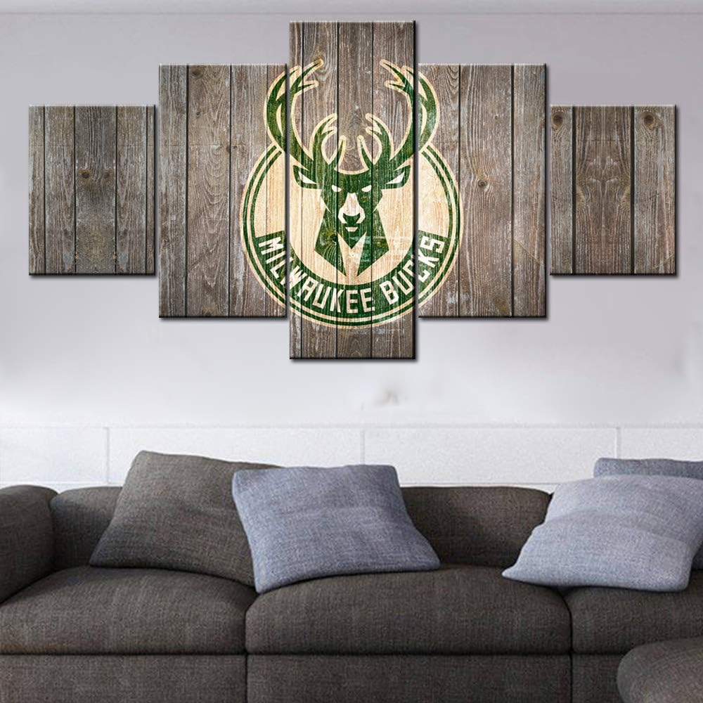 NBA Basketball Team Milwaukee Bucks Wooden Texture Logo 5 Piece Canvas ...