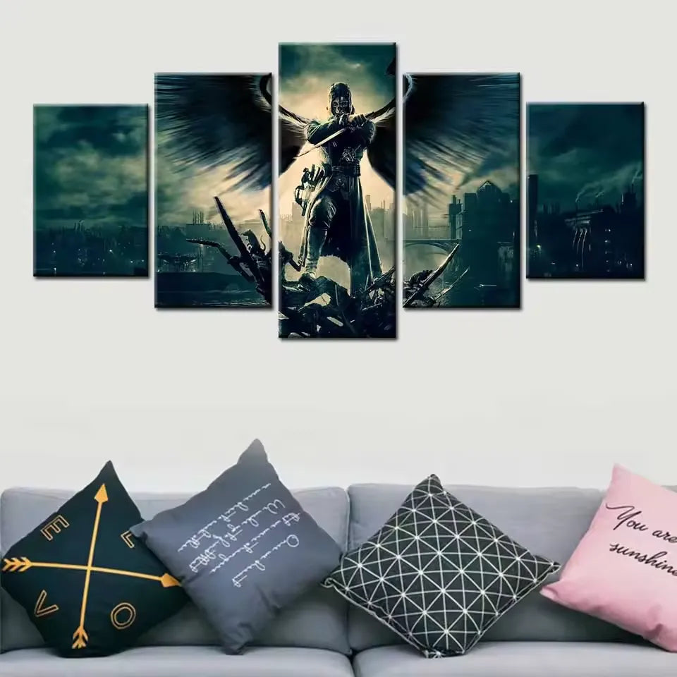 Epic Fantasy Dark Angel Warrior 5 Piece Canvas Wall Art Painting Wallp ...
