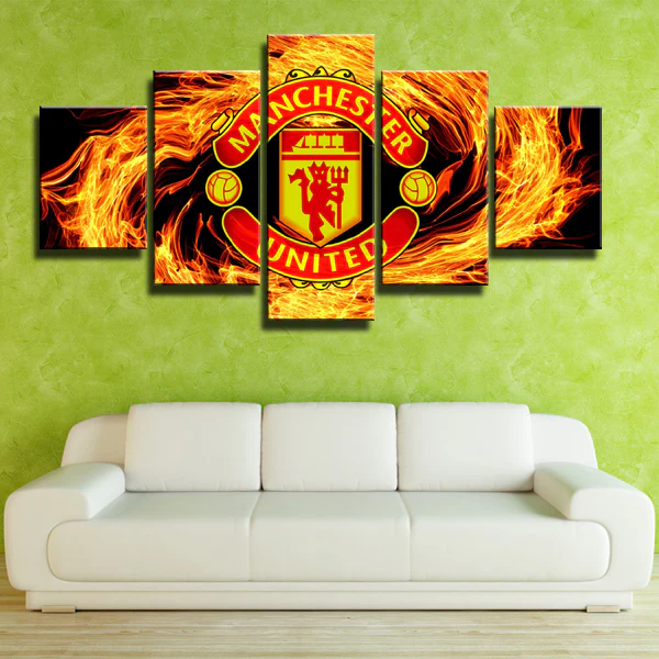 Manchester United FC Soccer Football Sports Team Logo 5 Piece Canvas W ...