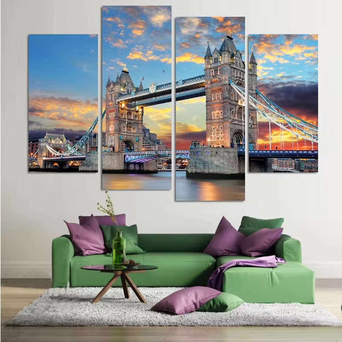 London Tower Bridge 4 Piece Canvas Wall Art Painting Wallpaper Poster ...