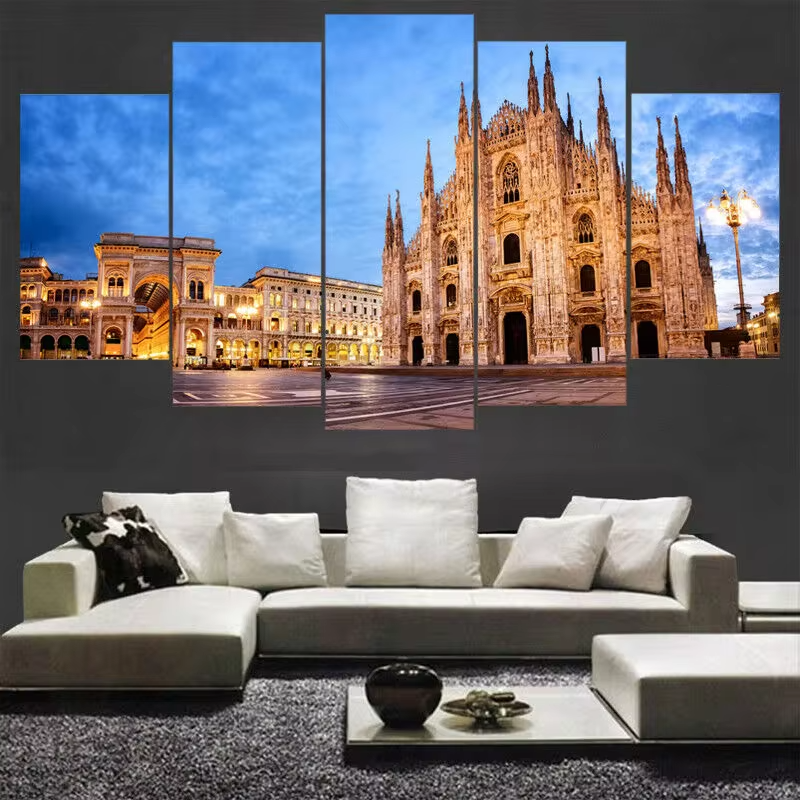 Night Piazza Del Duomo Milan Italy Cathedral 5 Piece Canvas Wall Art P ...