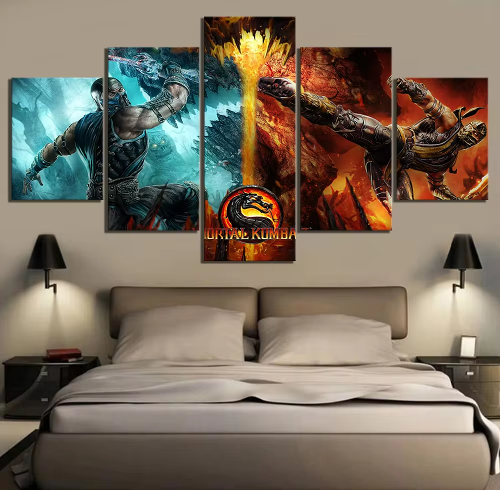 Mortal Kombat Video Game Final Fight 5 Piece Canvas Wall Art Painting ...