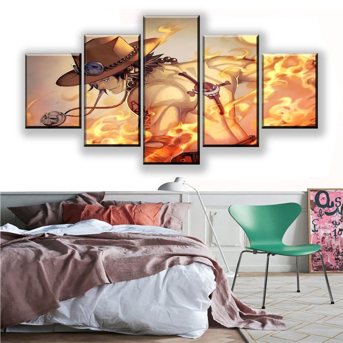 One Piece Anime Monkey D. Luffy Burning 5 Piece Canvas Wall Art Painti ...