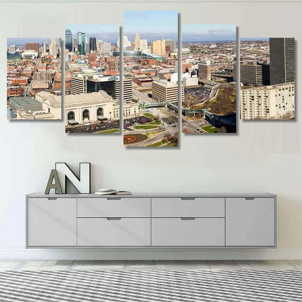 Kansas City Skyline Panoramic Daytime Urban Landscape 5 Piece Canvas W ...