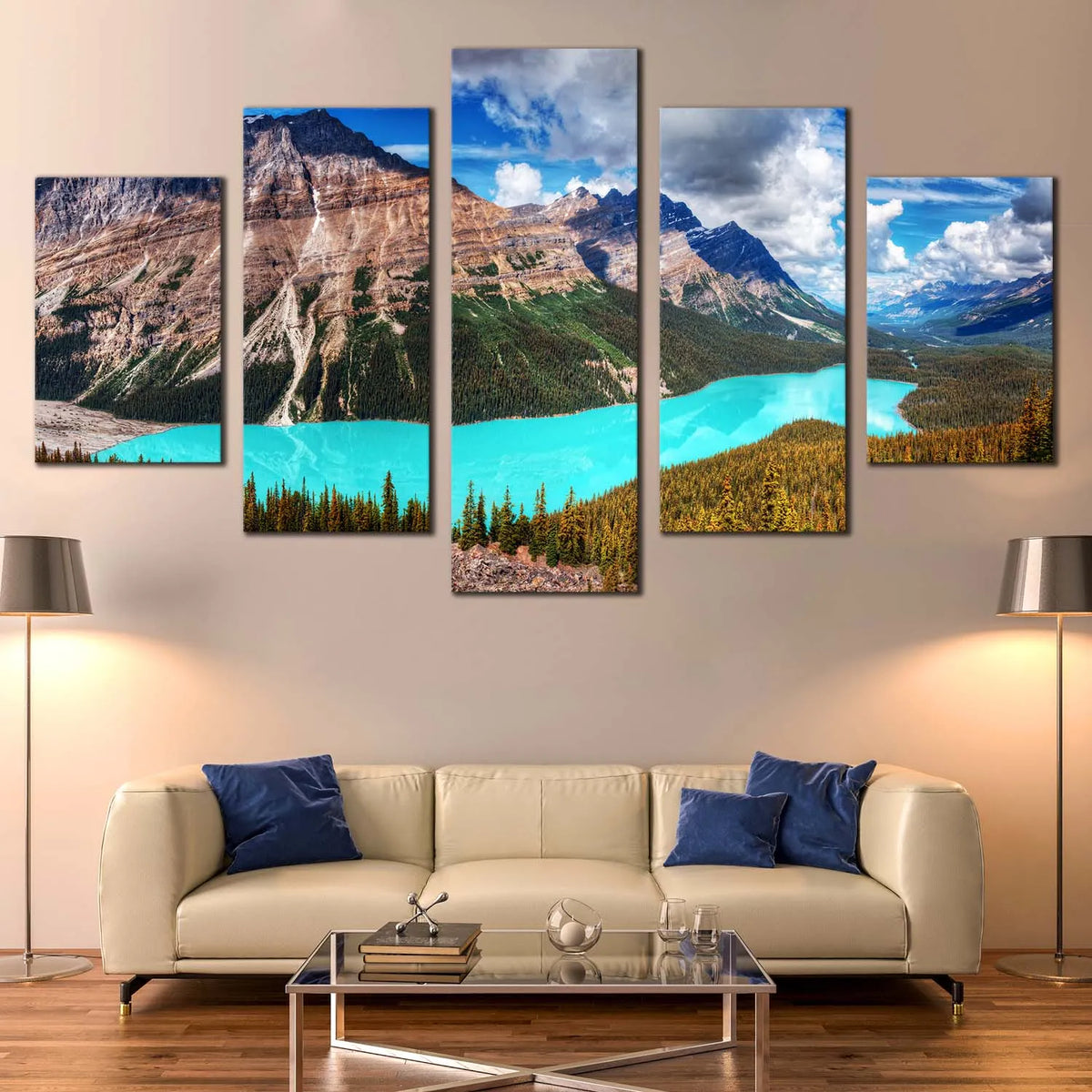 Turquoise Lake Banff National Park Mountain Landscape 5 Piece Canvas W ...