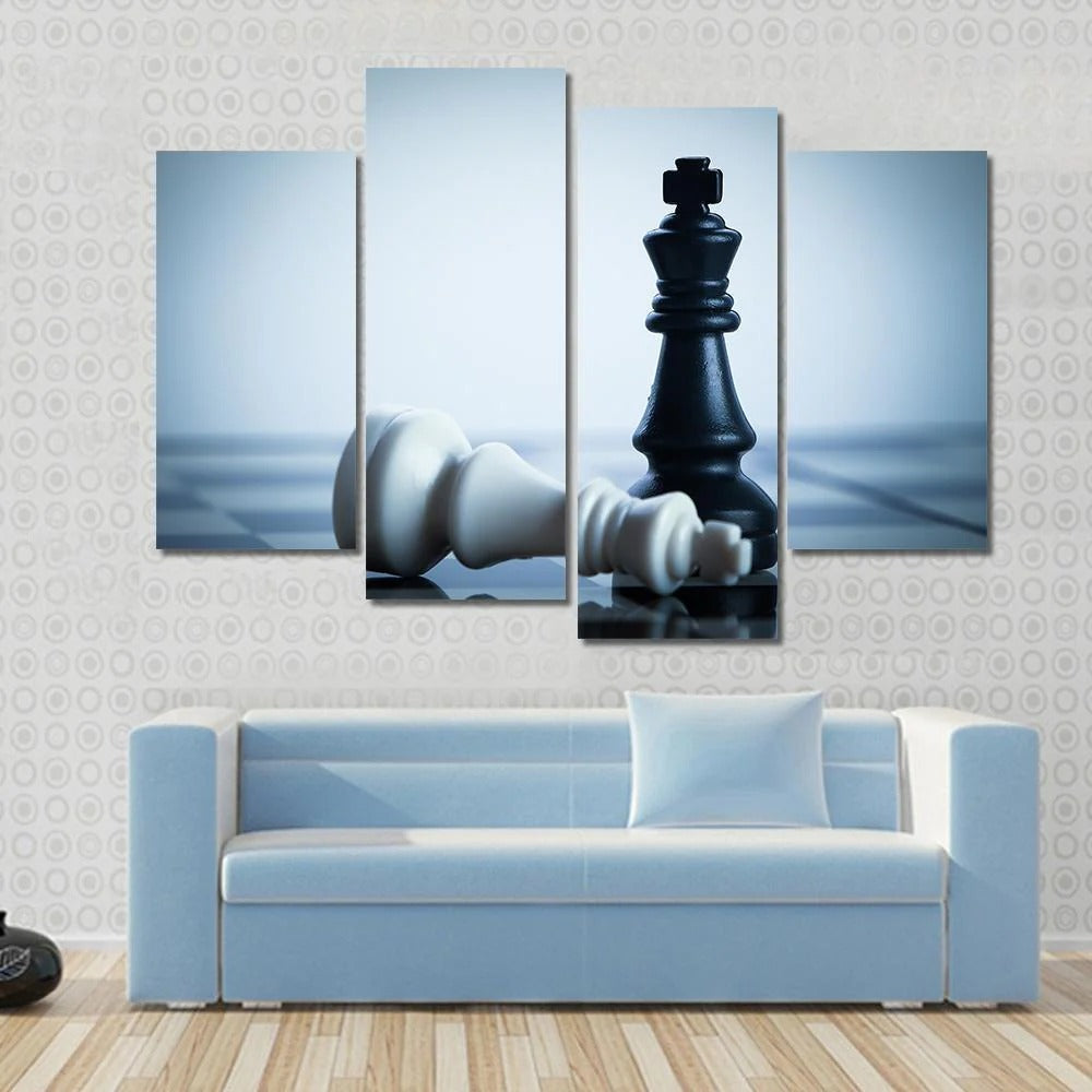 Black And White Chess King Checkmate 4 Piece Canvas Wall Art Painting ...