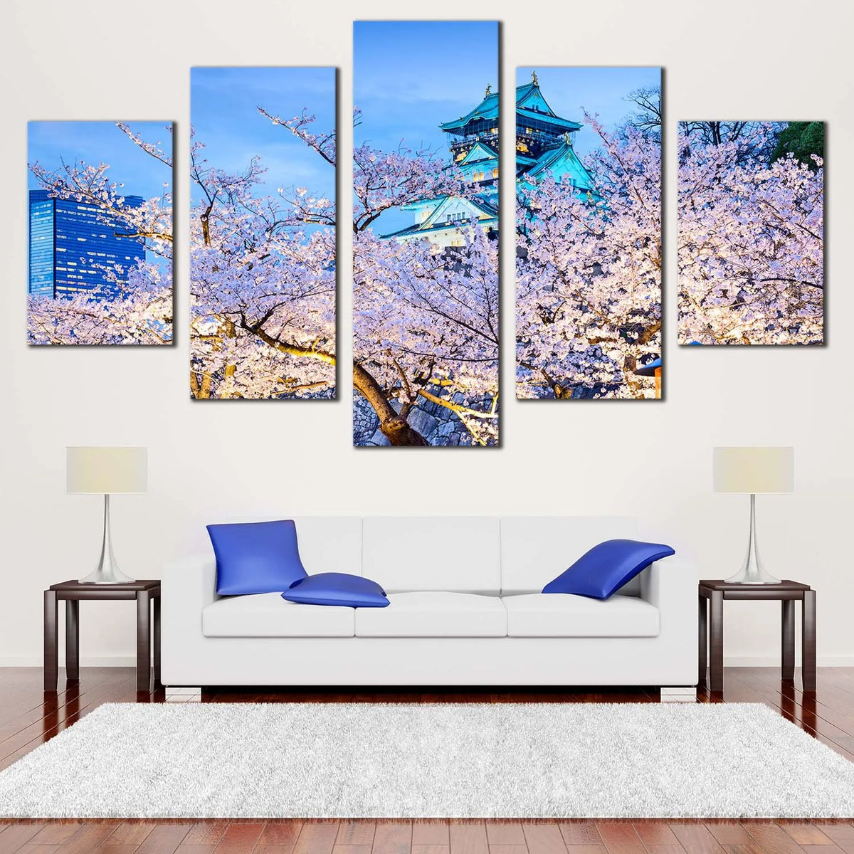 Osaka Castle Japan Cherry Blossom Trees Blue Sky 5 Piece Canvas Wall A ...