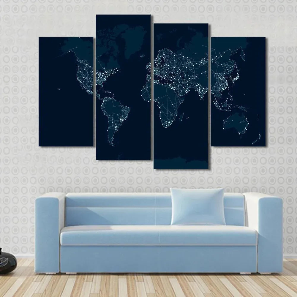 Digital Global Communications Network Map 4 Piece Canvas Wall Art Pain ...