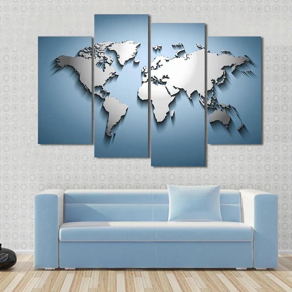 Modern Global Embossed World Map 4 Piece Canvas Wall Art Painting Wall ...