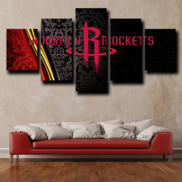 NBA Basketball Team Houston Rockets Logo 5 Piece Canvas Wall Art Paint ...